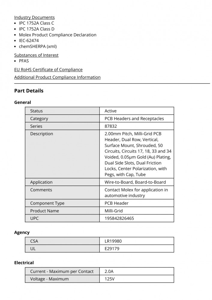 Technical document page 2 for MOLEX 878325033