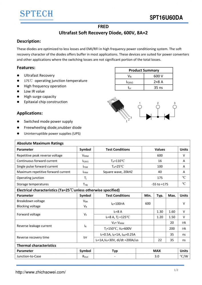 SPT16U60DA datasheet page 1