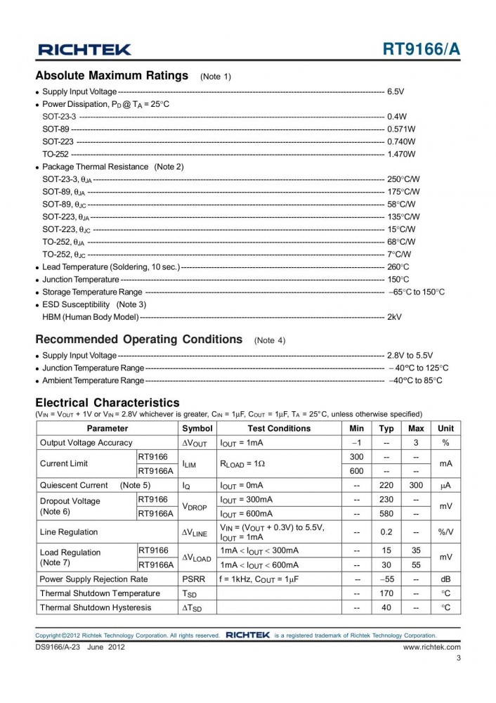RT9166A datasheet page 3
