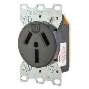Locking Devices, Industrial, Receptacle, 50A 250V DC/600V AC, 3-Pole 4-Wire Grounding, Non-NEMA, Screw Terminal, Black