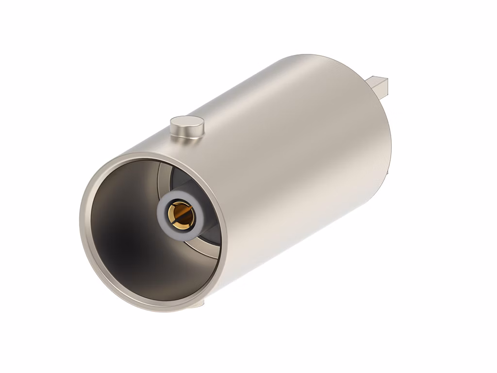 BNC Jack, Straight, Bulkhead Receptacle, PCB, Through Hole, White PBT Housing, Nut and Lockwasher Included, Tray, 75 Ohms