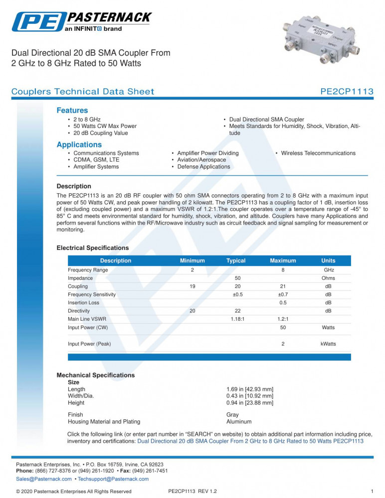 PE2CP1113 technical datasheet page 1