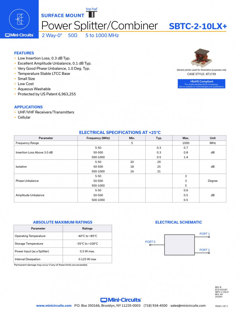 SBTC-2-10LX+ datasheet page 1