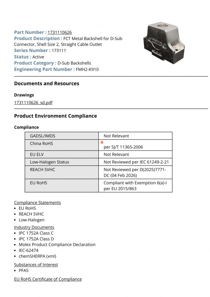 MOLEX 1731110626 drawing, page 1
