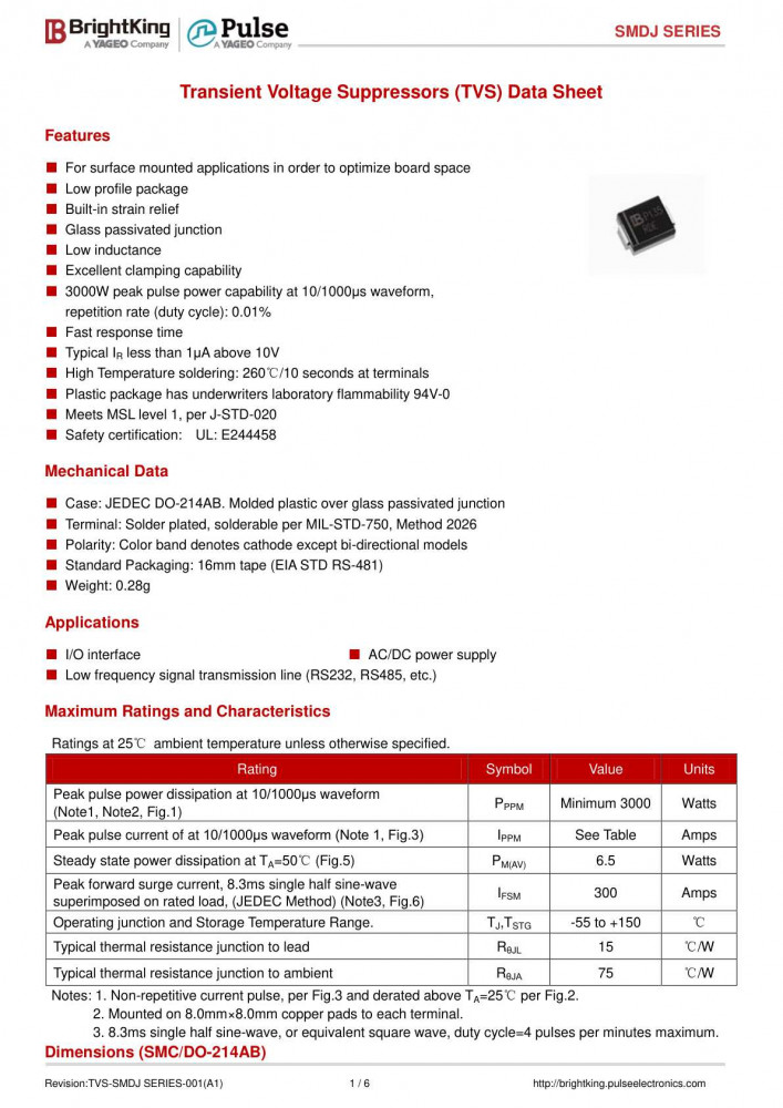 BrightKing TVS datasheet page 1
