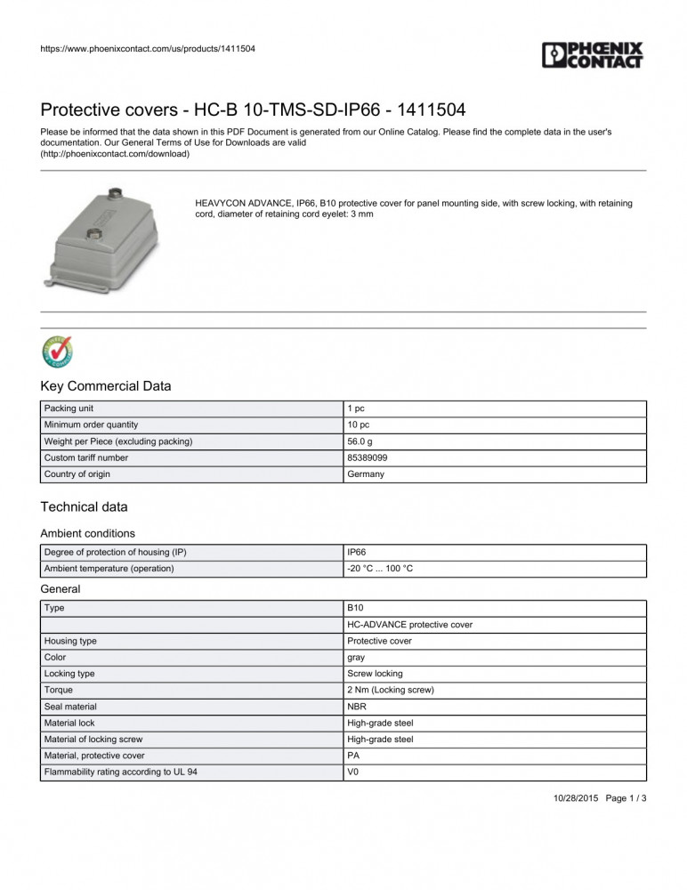 Phoenix Contact 1411504 product document page 1