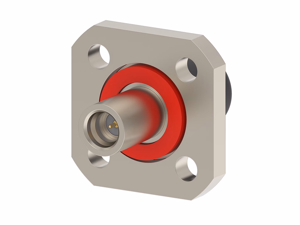 SMA Jack-to-SMP Plug, Detent, Between-Series Adapter, 4-Hole Flange Mount, Straight, Brass Body, Individual Bag, 50 Ohms for sale