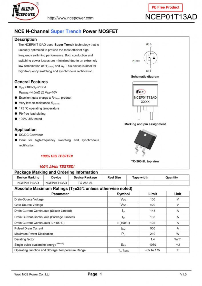 NCEP01T13AD datasheet page 1