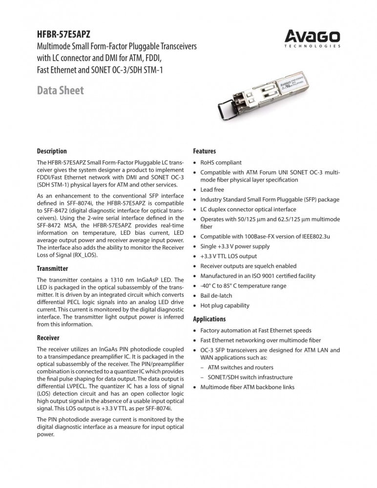 HFBR-57E5APZ datasheet page 1