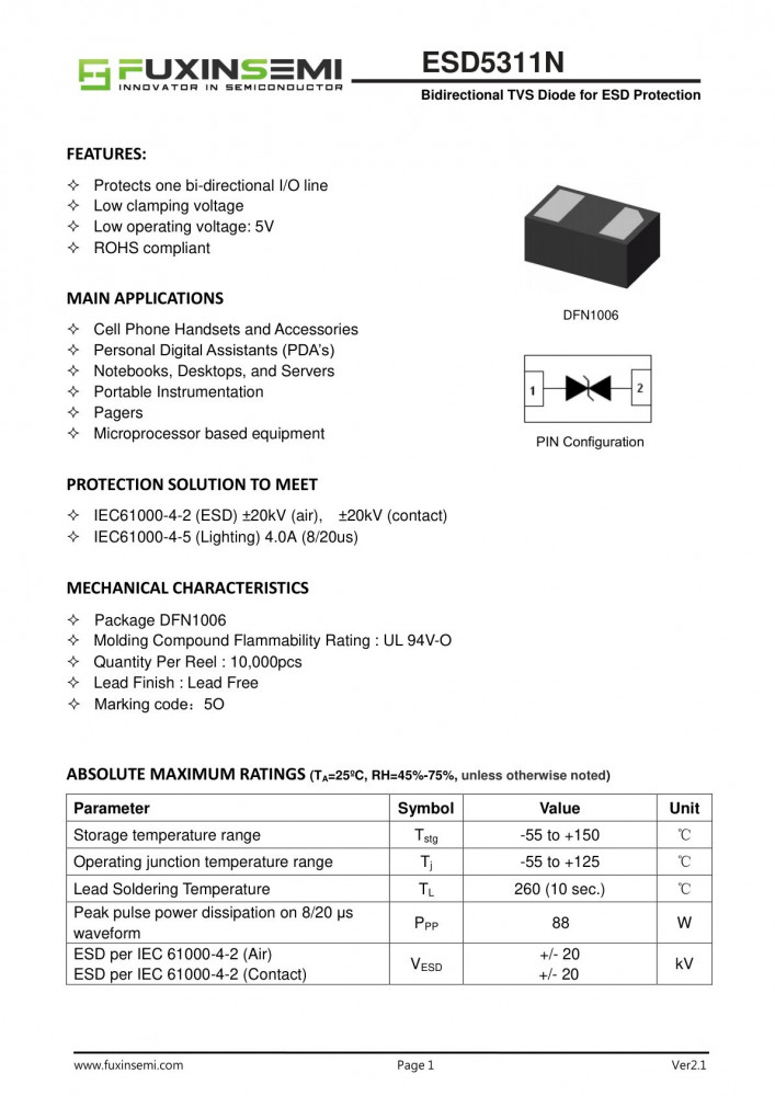 ESD5311N datasheet page 1