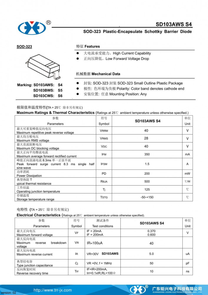 JUXING SD103AWS S4 datasheet page 1