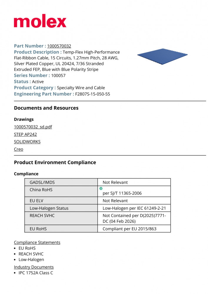 Technical document page 1 for the cable family