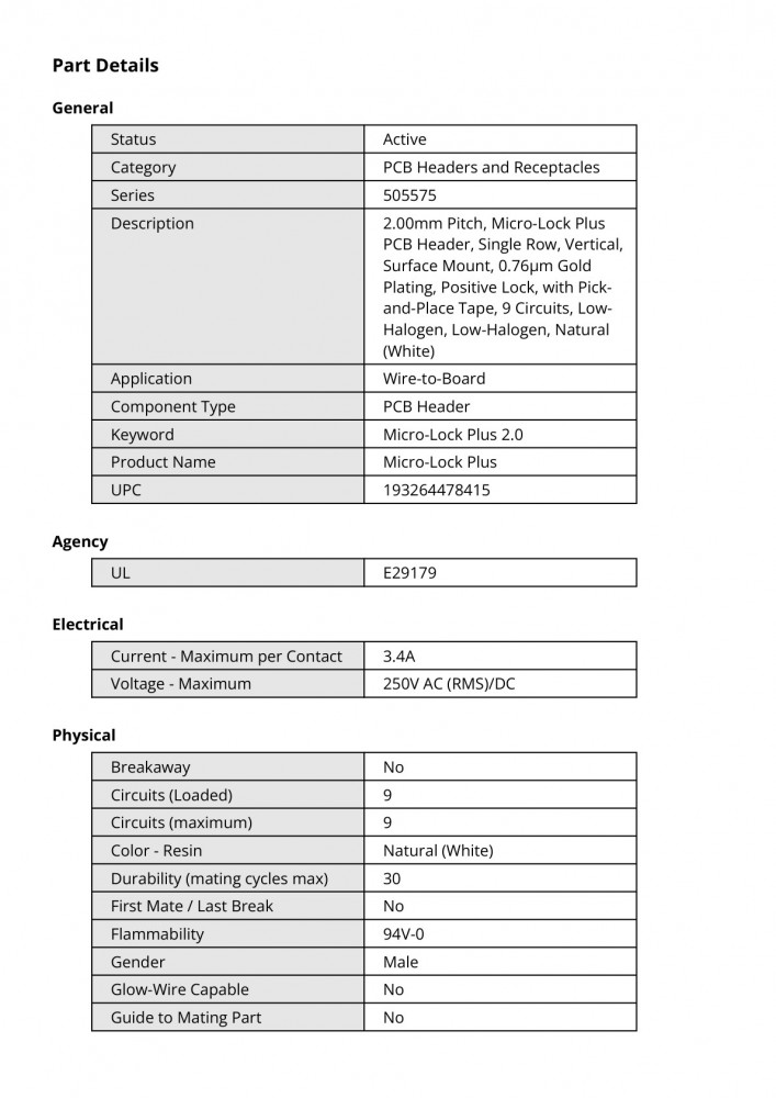 MOLEX 5055750950 technical document preview, page 2