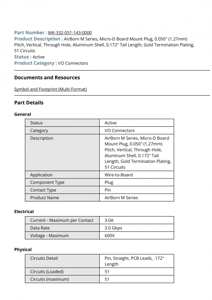 Technical document page 1 for MK-332-051-143-0000