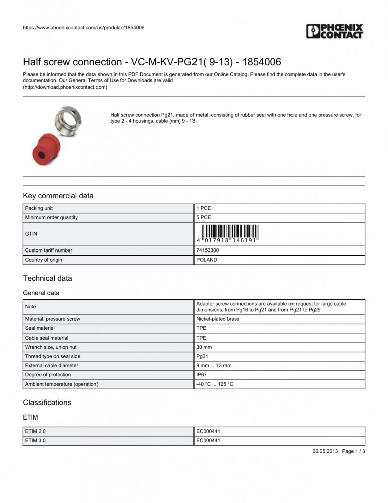 Phoenix Contact 1854006 technical document page 1