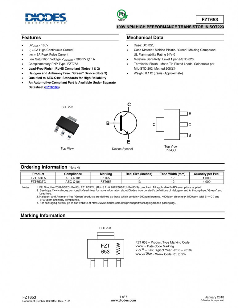 FZT653TA datasheet page 1