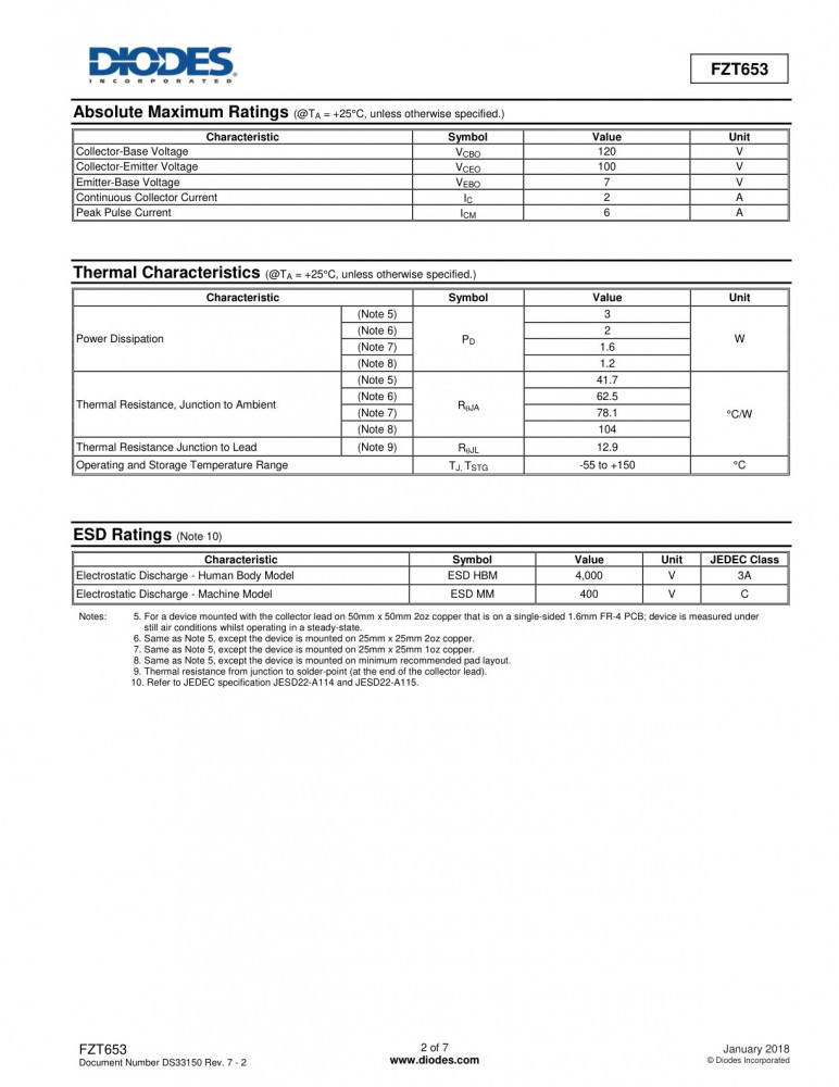 FZT653TA datasheet page 2