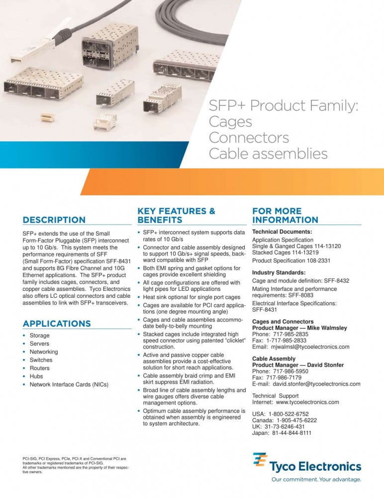 TE Connectivity SFP+ product documentation page 1