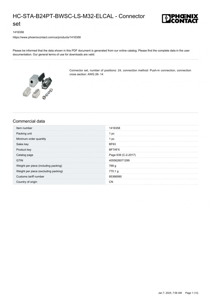 Phoenix Contact 1416358 technical document page 1