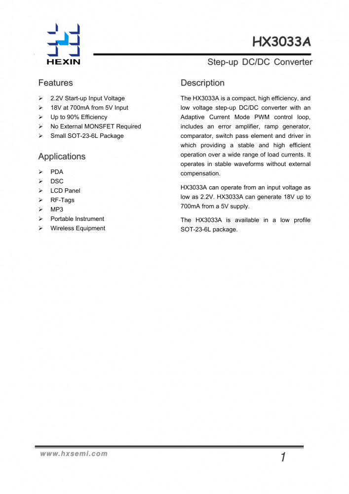HX3033A-AFC datasheet page 1