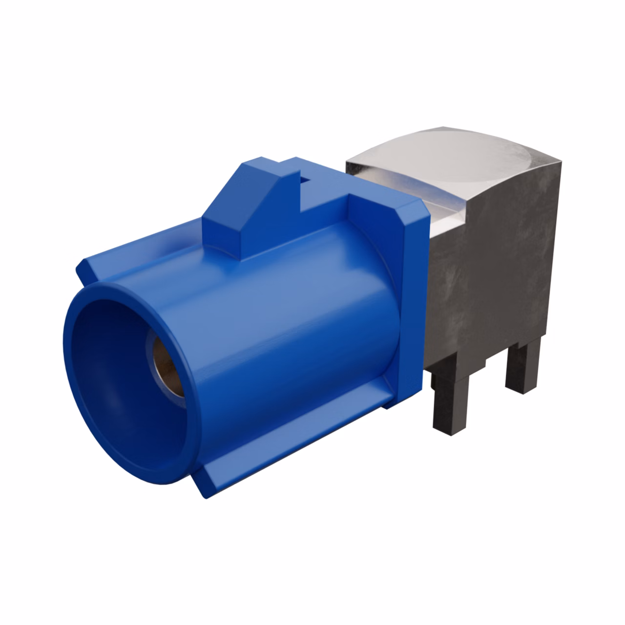 FAKRA Jack, Right-Angle, PCB Receptacle, Through Hole, Brass Body, Tin (Sn) Plated, Keying Code C, Blue, Tape and Reel, 50 Ohms for sale