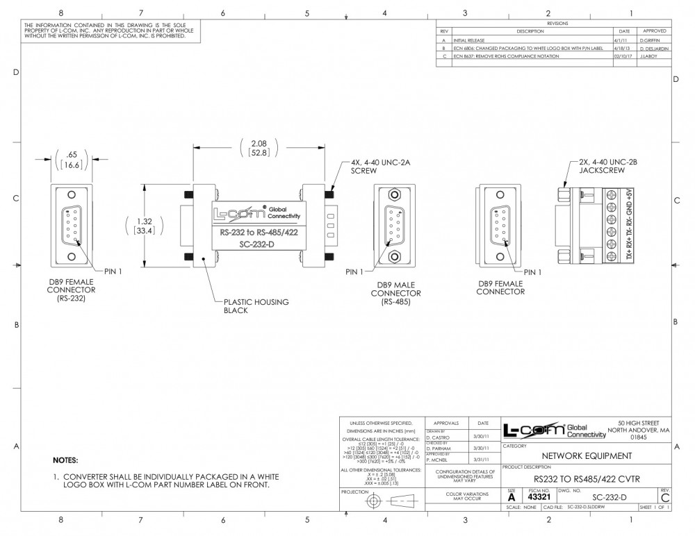 L-com SC-232-D technical document preview