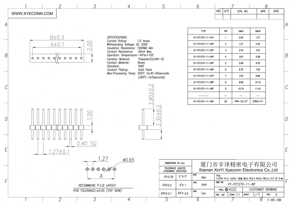 XY-PZ127V-11-02P technical drawing page 1