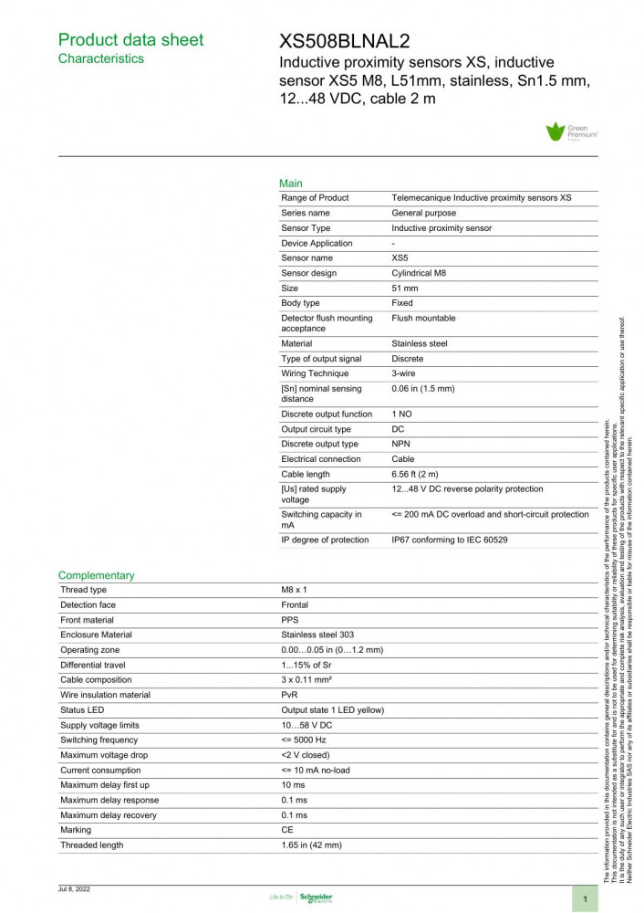 XS508BLNAL2 datasheet page 1