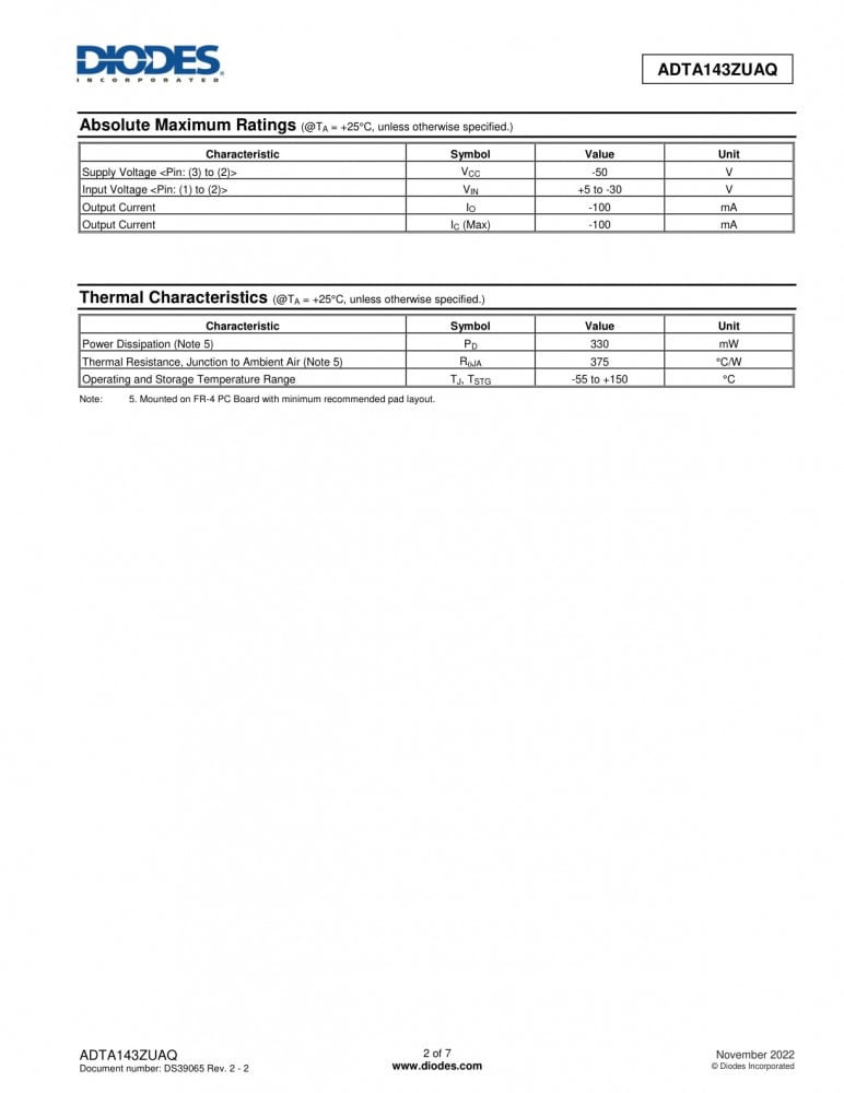 ADTA143ZUAQ-7 datasheet page 2