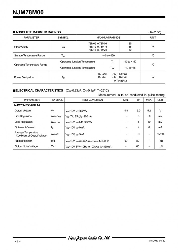 NJM78M05FA datasheet page 2