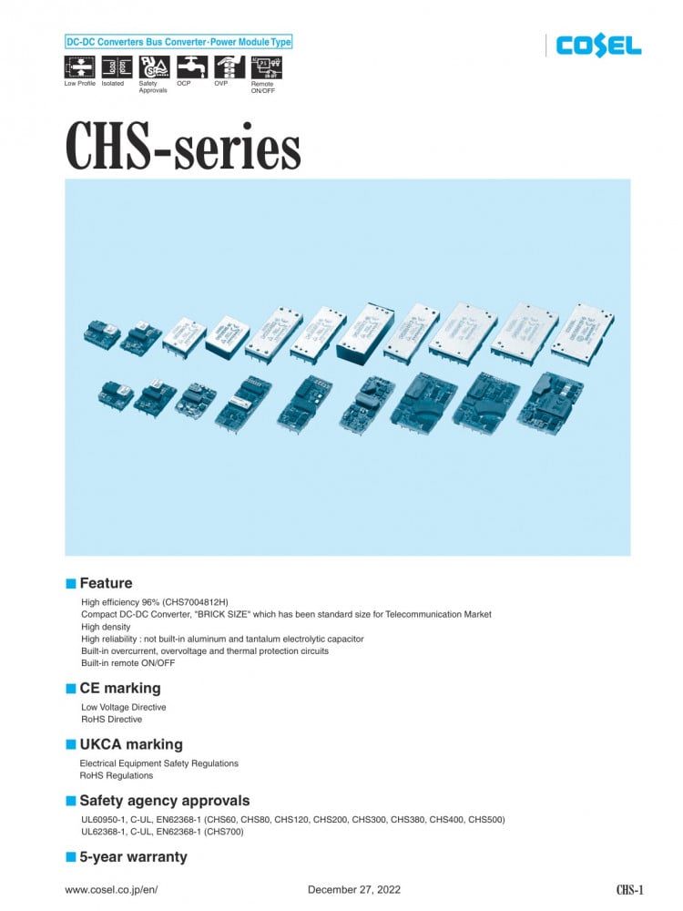 Cosel CHS-series datasheet page 1