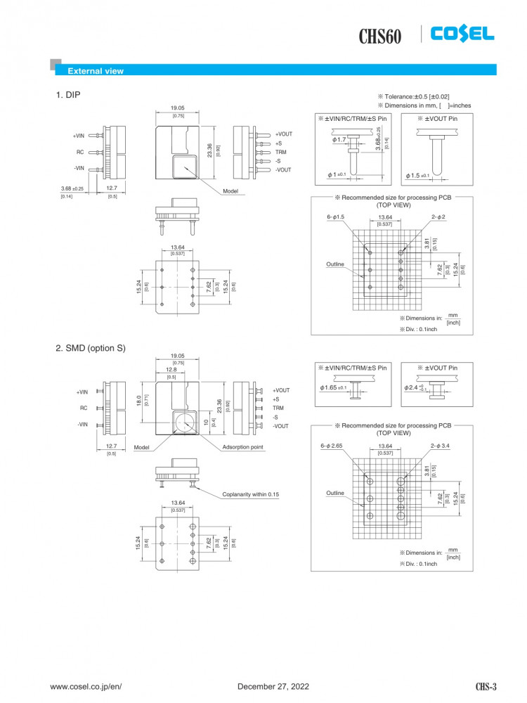 Cosel CHS-series datasheet page 3