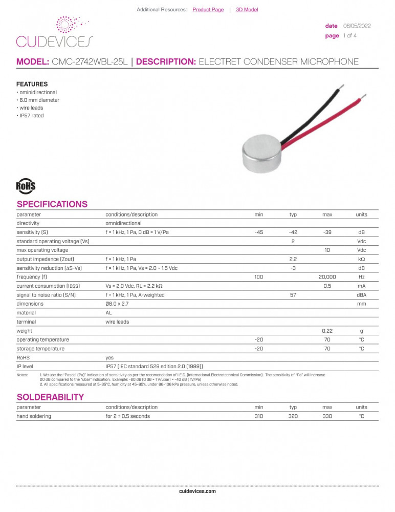 CMC-2742WBL-25L datasheet page 1