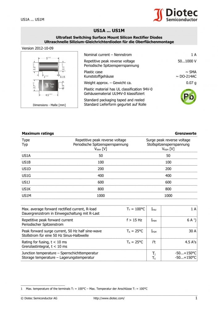 DIOTEC US1J datasheet page 1