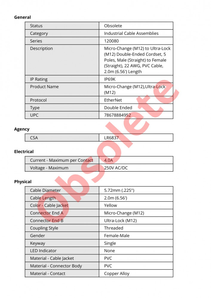 Technical document page 2 for product 1200800060