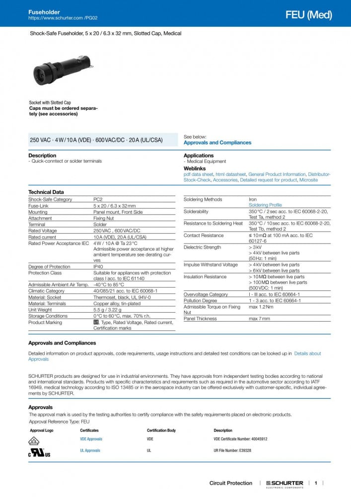 SCHURTER 0031.1758 datasheet page 1