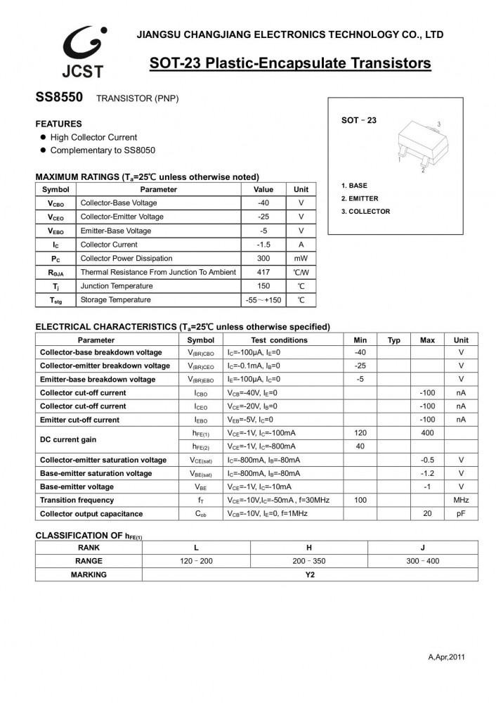 SS8550 datasheet page 1