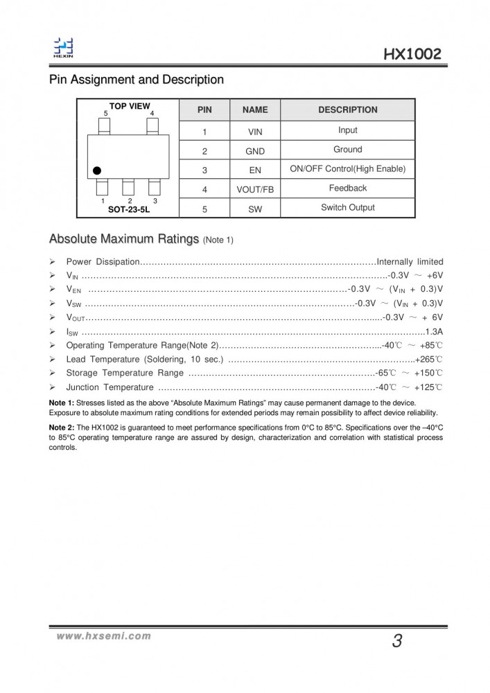 HX1002 datasheet page 3