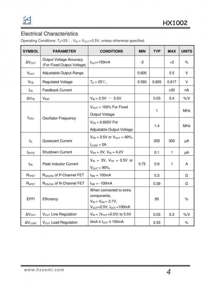 HX1002 datasheet page 4