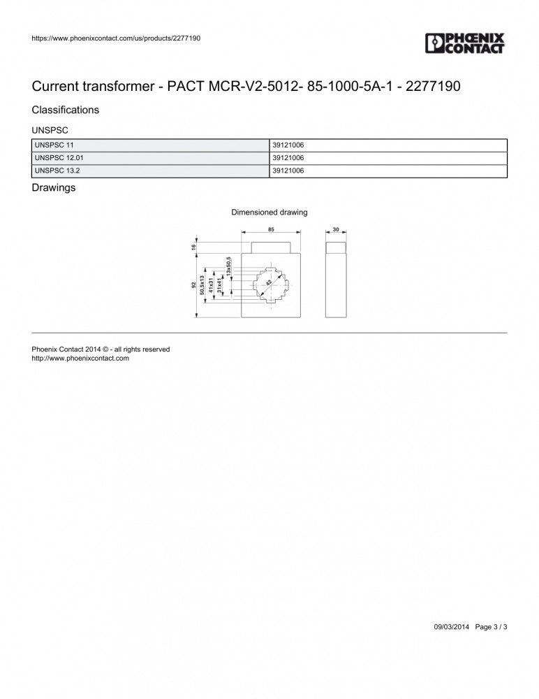 Phoenix Contact 2277190 dimensioned drawing