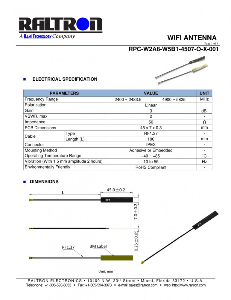 Raltron RPC-W2A8-W5B1-4507-O-X-001 datasheet page 1