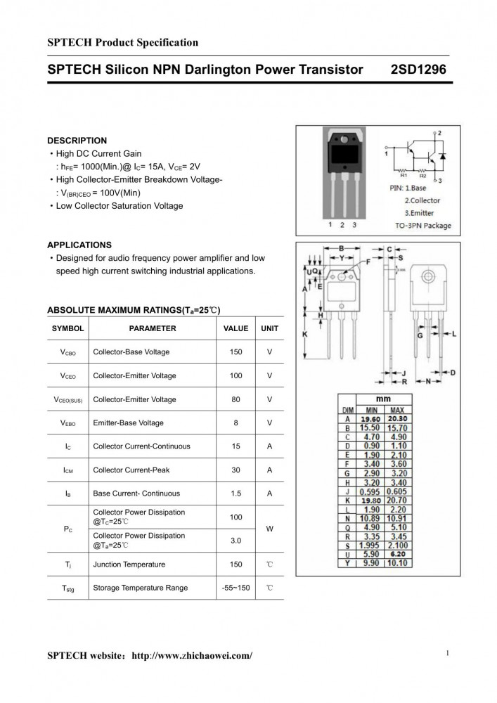 2SD1296 technical document page 1