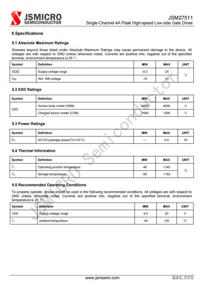 JSM27511 datasheet page 3