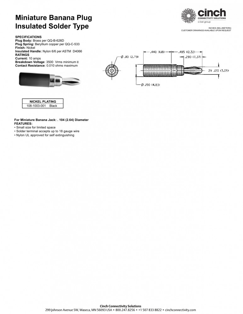 Bel Fuse 108-1003-001 technical drawing and specification reference