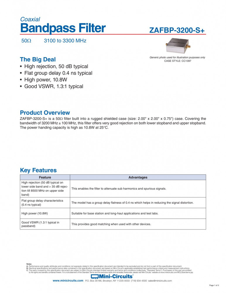 ZAFBP-3200-S+ datasheet page 1