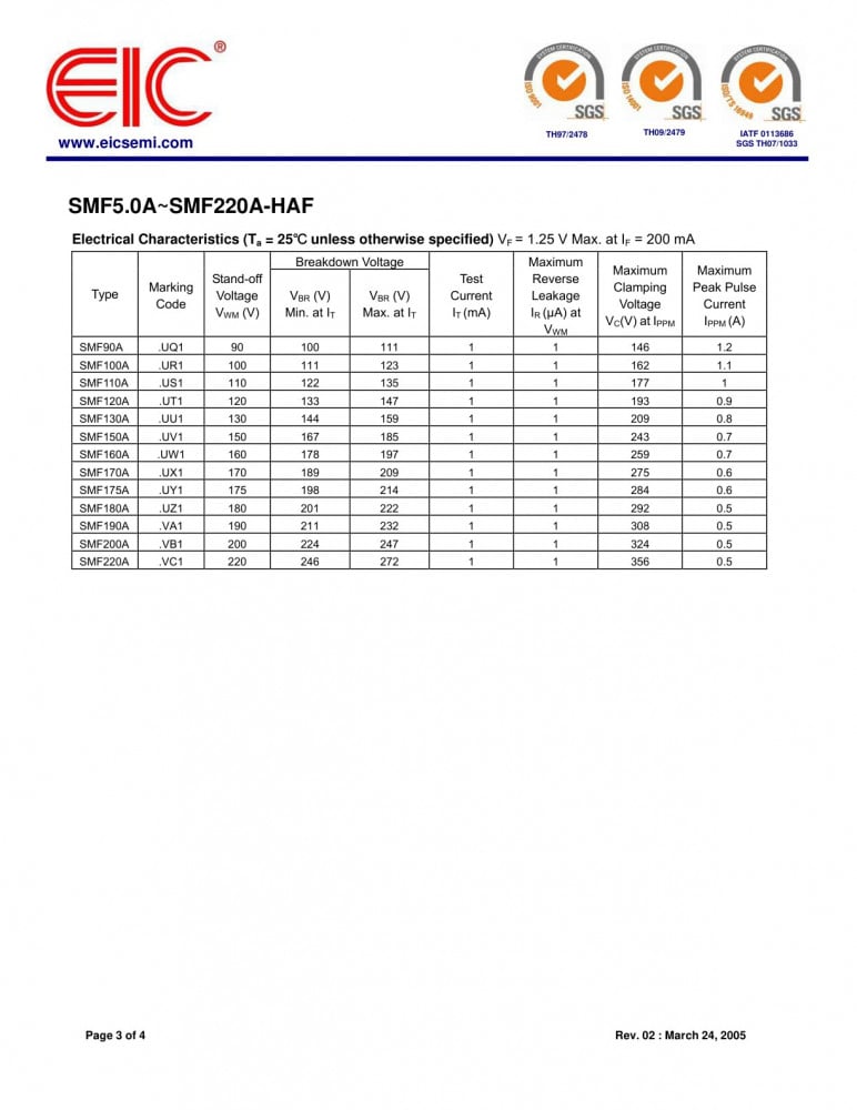 EIC SMF7.0A-HAF datasheet page 3