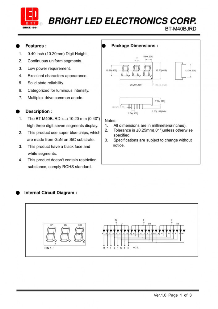 BT-M40BJRD technical document, page 1