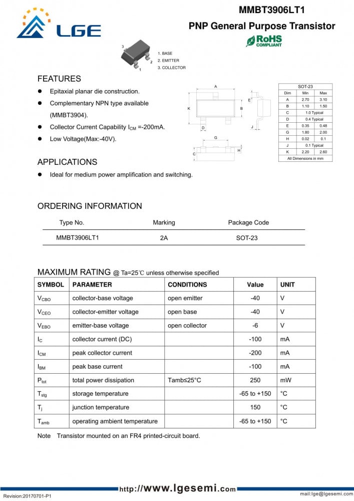 MMBT3906LT1 datasheet page 1