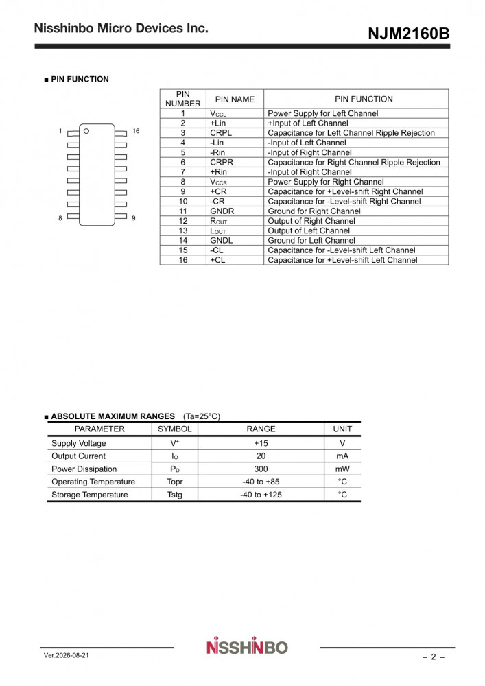 NJM2160B datasheet page 2
