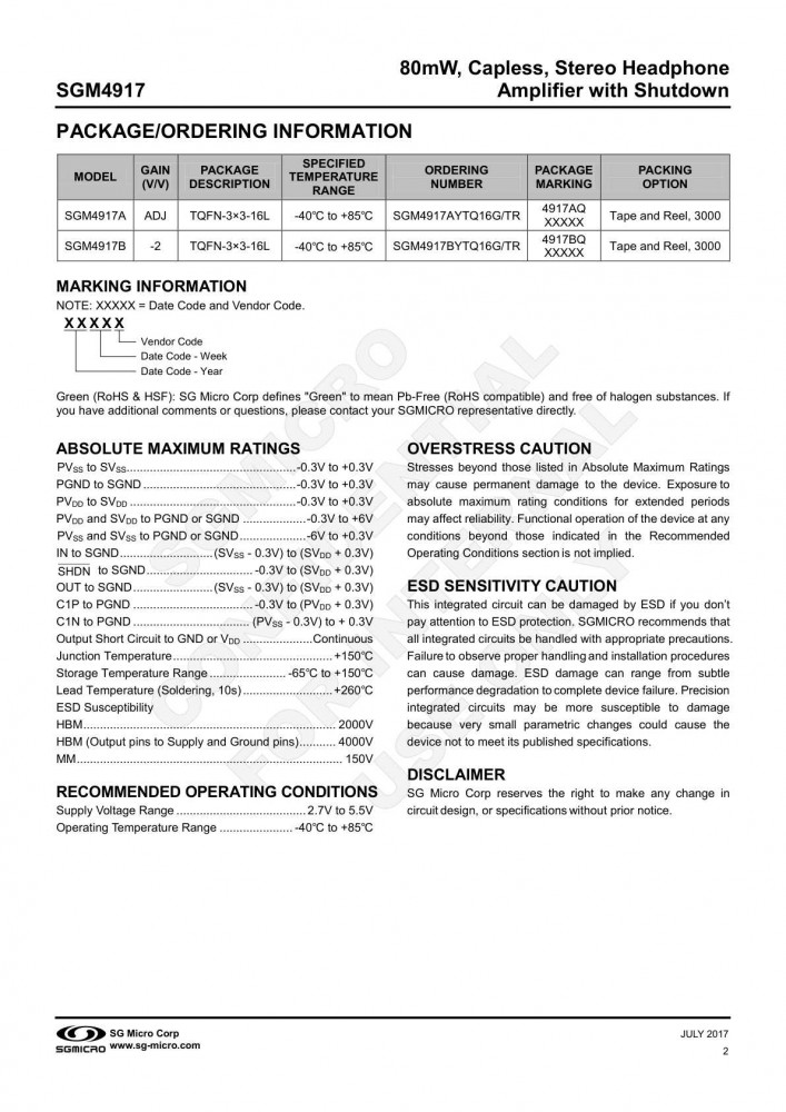 SGM4917B datasheet page 2